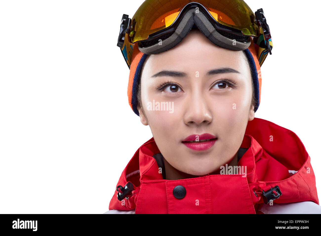 Portrait of young female skier Stock Photo - Alamy