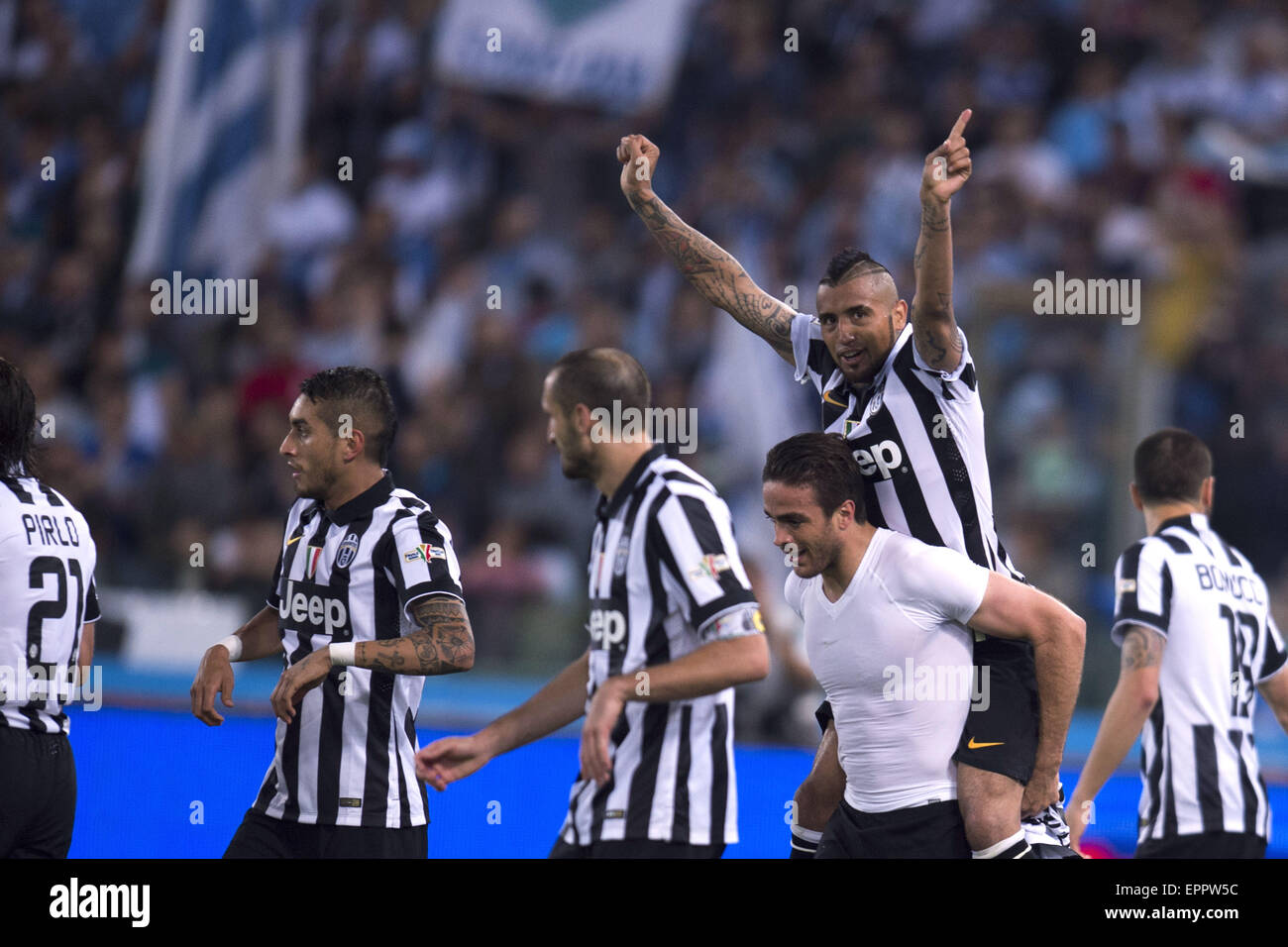 Rome, Italy. 20th May, 2015. (B-T) Alessandro Matri, Arturo Vidal ...