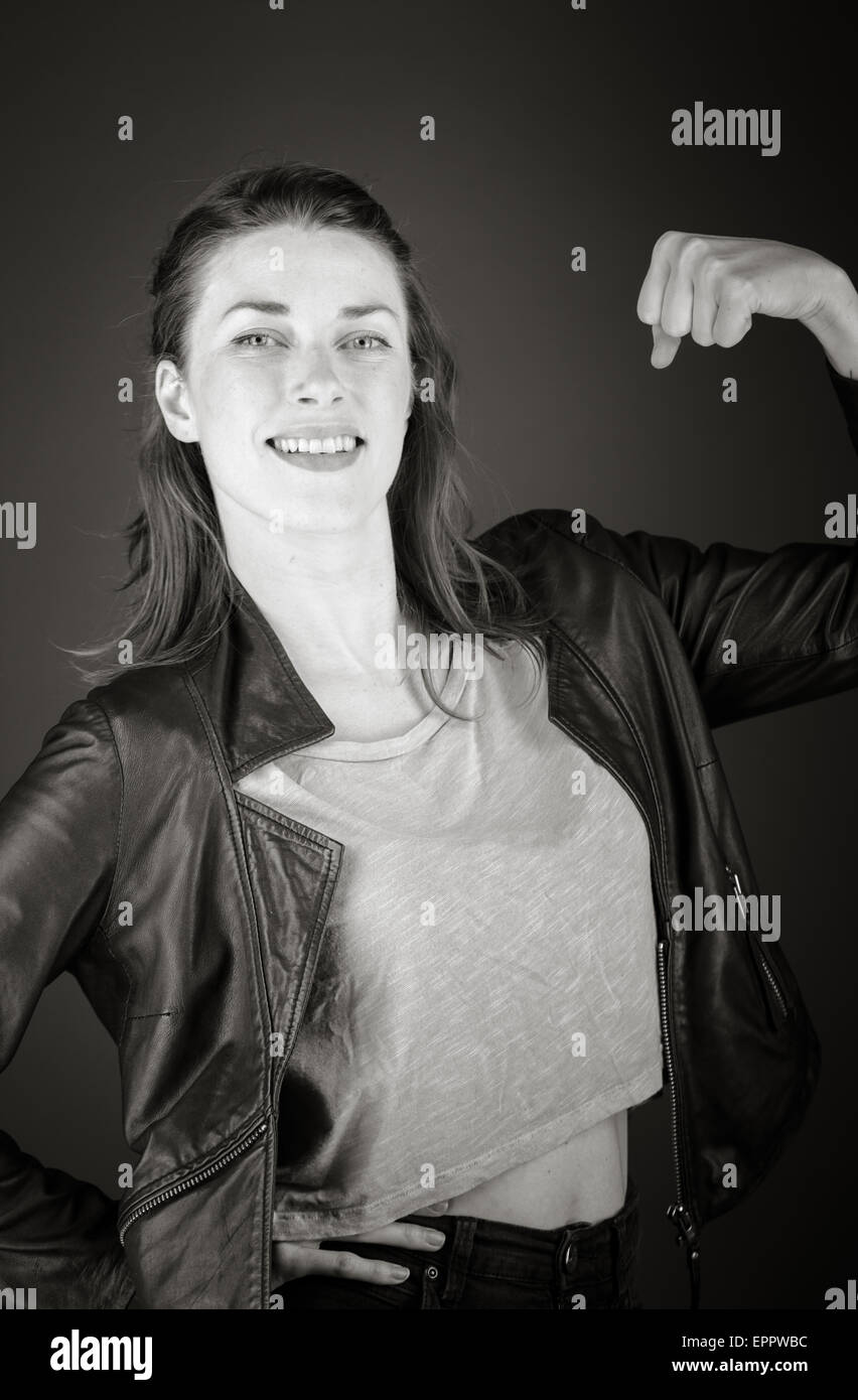 Model in studio isolated on plain grey background Stock Photo - Alamy