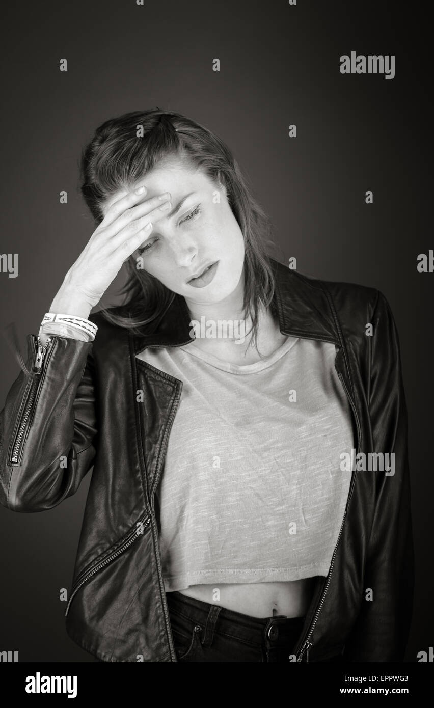 Model in studio isolated on plain grey background Stock Photo - Alamy