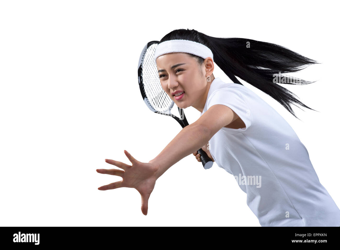 Female tennis player ready to hit ball, portrait Stock Photo - Alamy