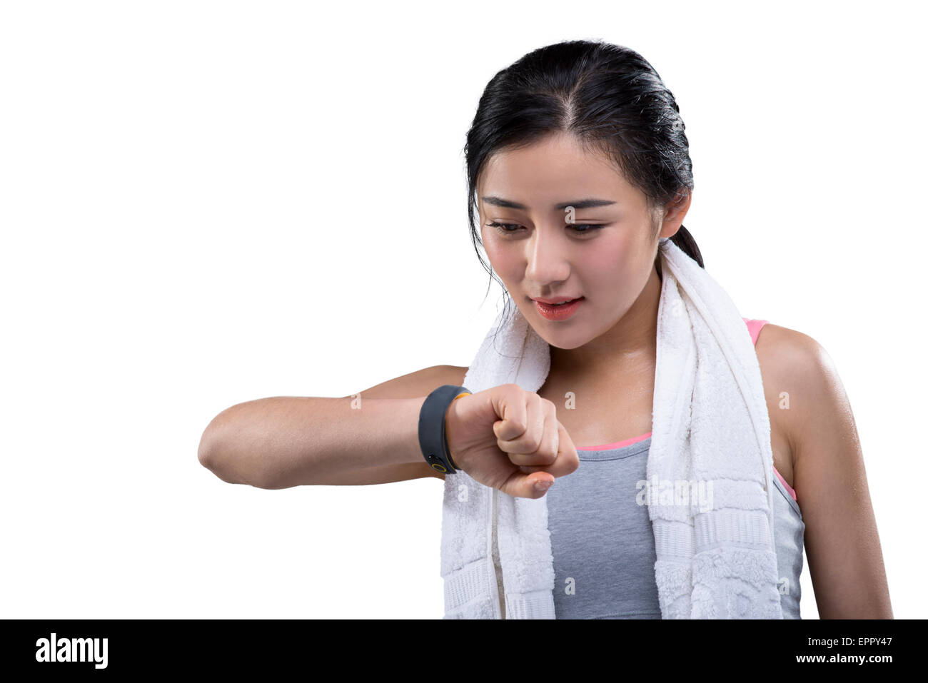 Portrait female athlete checking hi-res stock photography and images - Alamy
