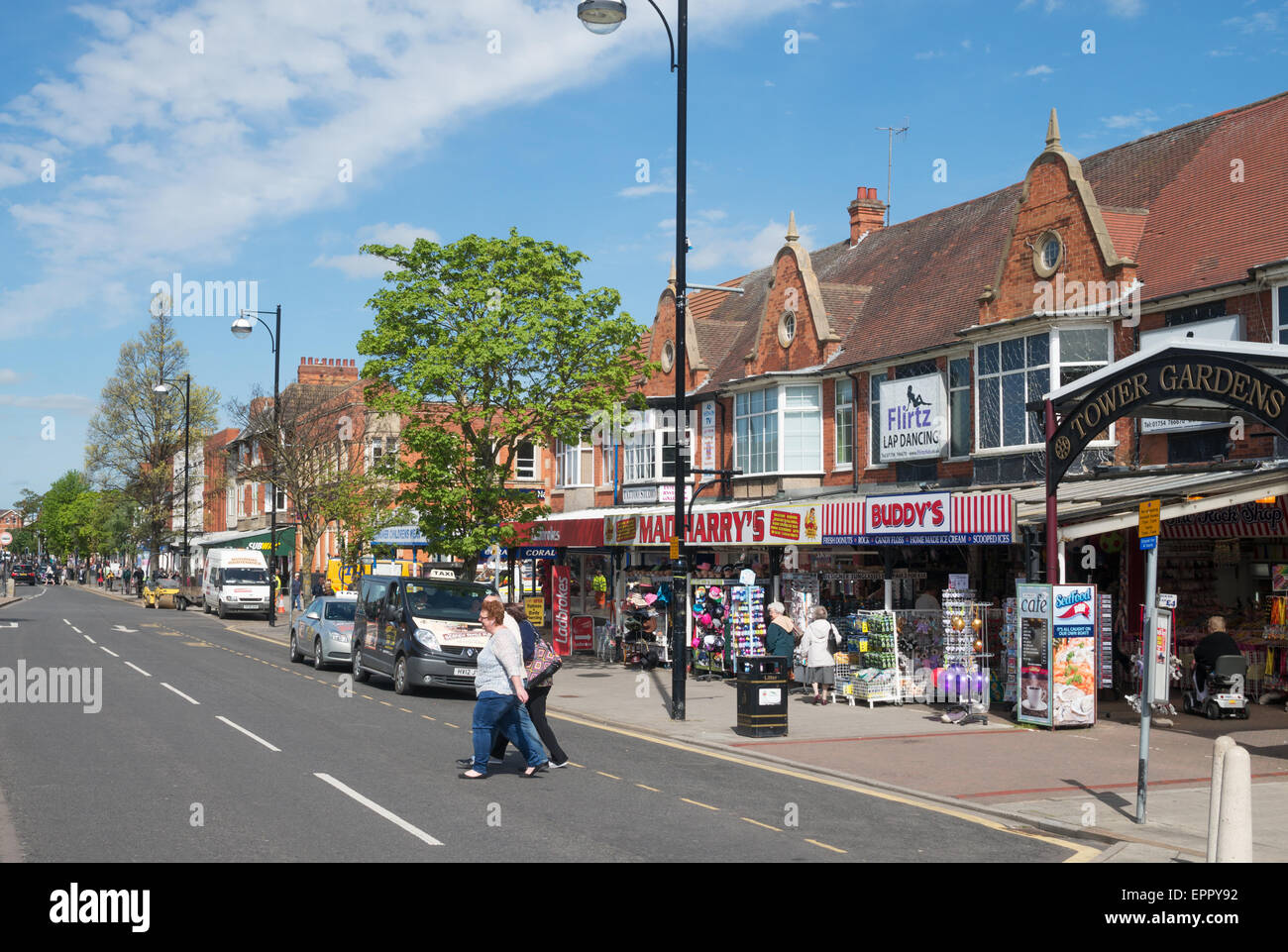 Group of people crossing Lumley Road, Skegness town centre ...