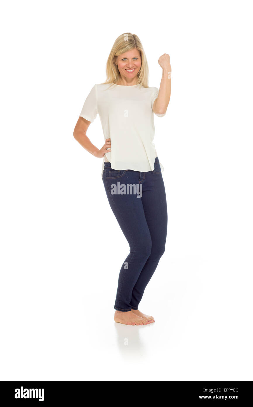 Model isolated on plain background in studio success Stock Photo - Alamy