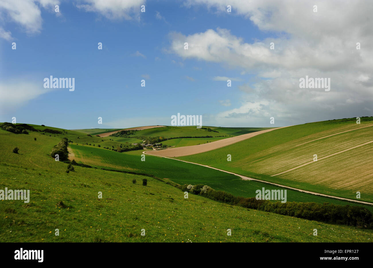 View across South Downs and farmland between Rodmell and Telscombe ...