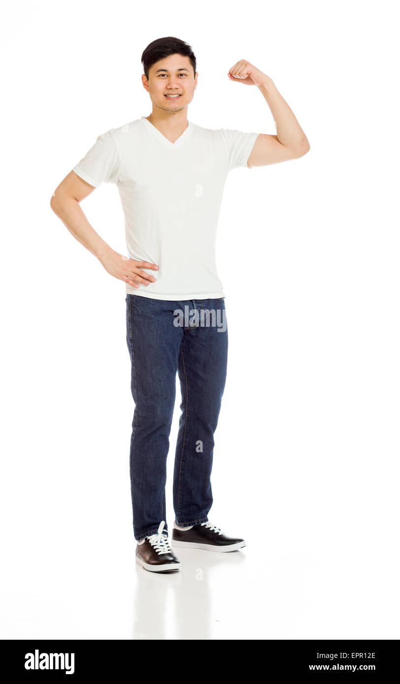 Model isolated on plain background in studio arm curl Stock Photo - Alamy