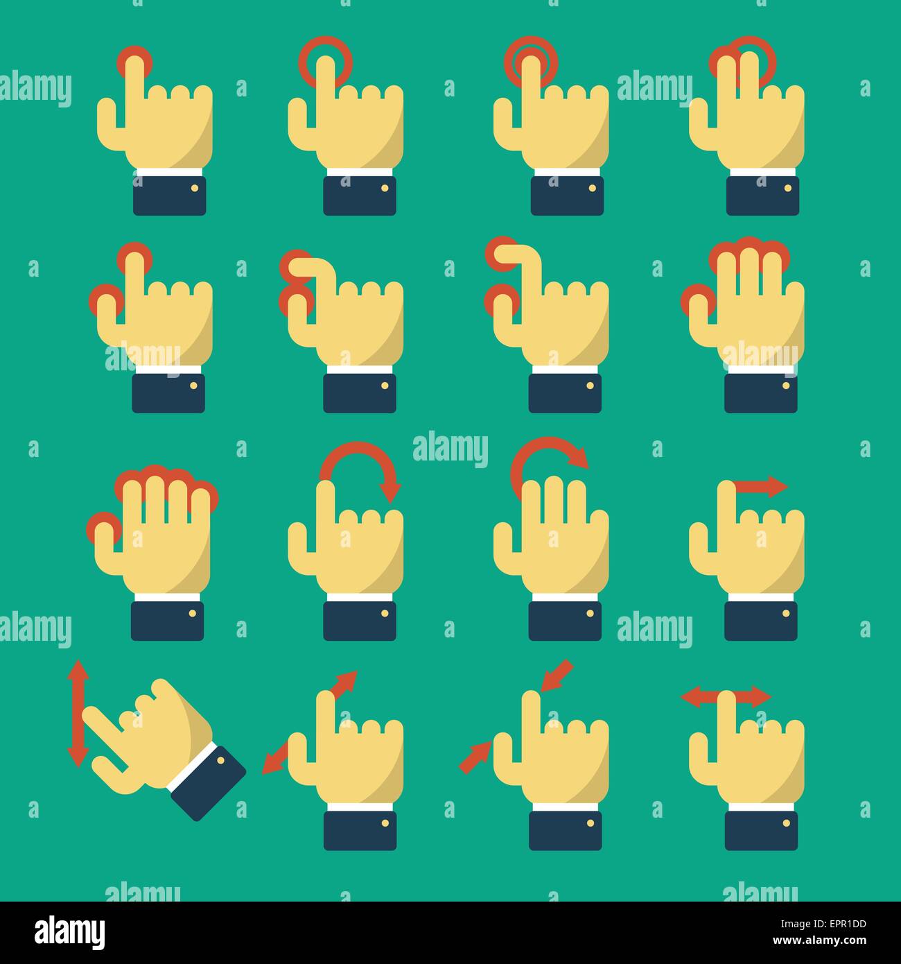 Set of icons with gestures for touch screen and multi touch devices. Pointer and hand, laptop ...