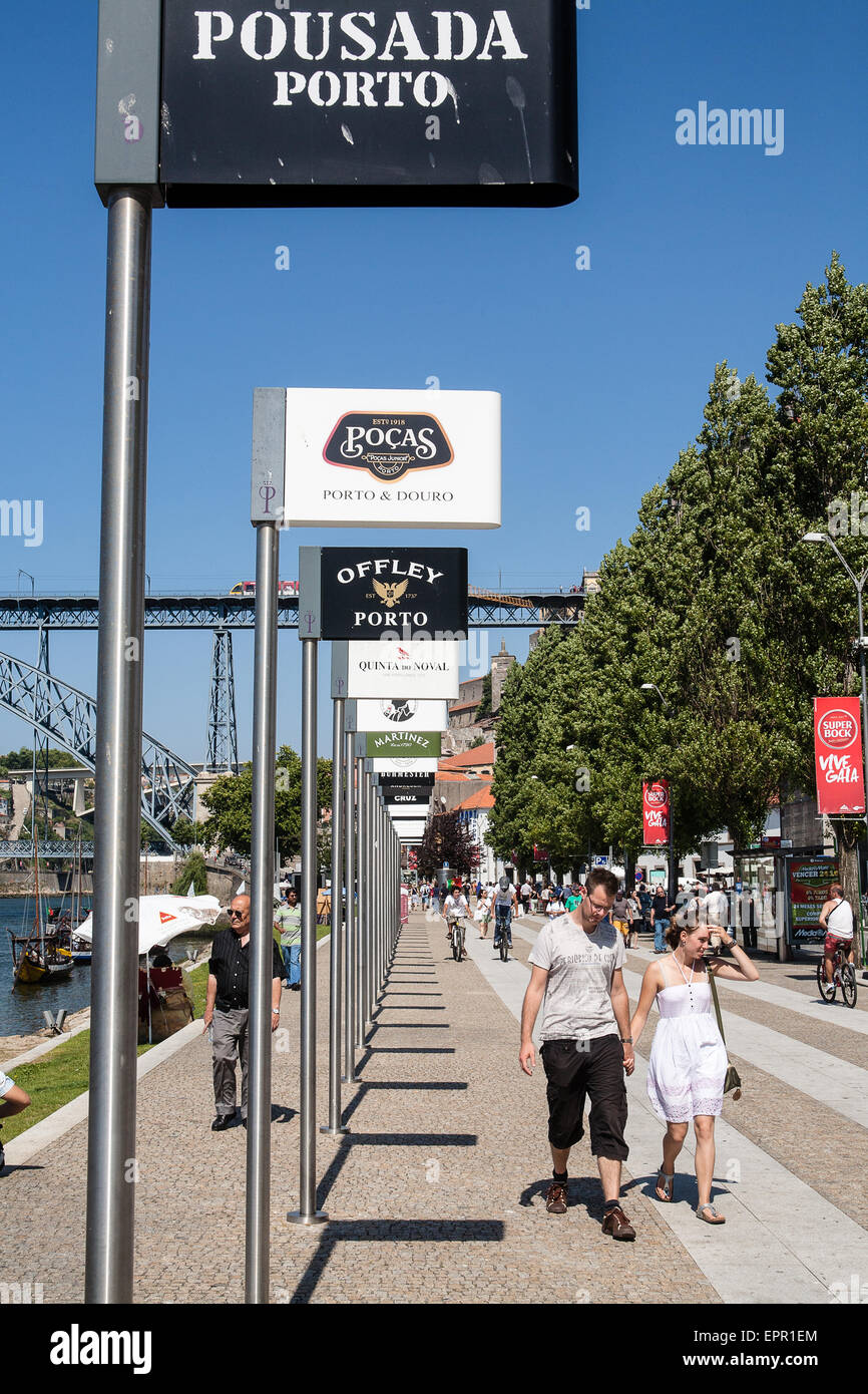 Signs for the Port wine companies that have wine cellars in Porto. The ...