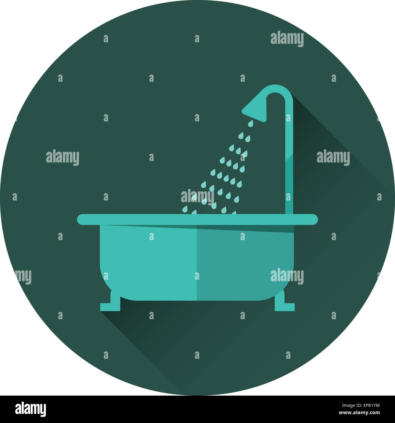 Vector bathtub and shower icon. Trendy flat design style with long ...