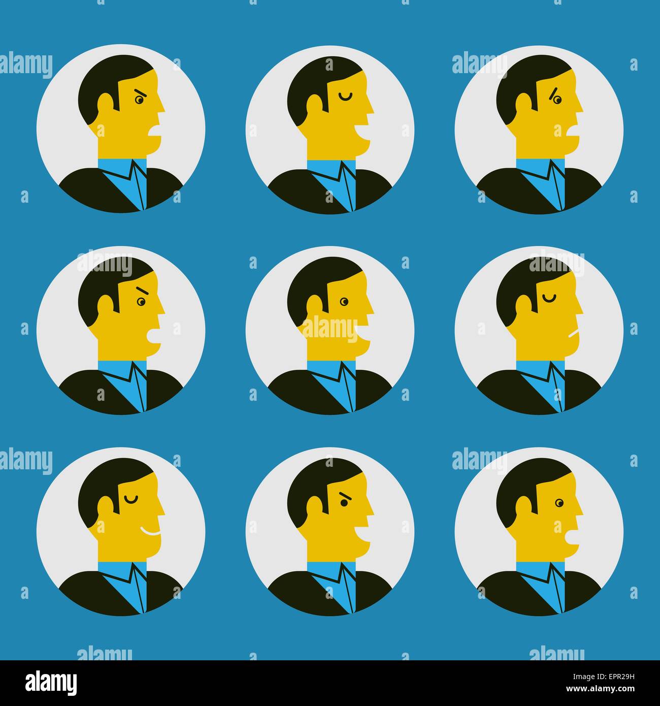 Vector illustration of various facial expressions. Flat design ...