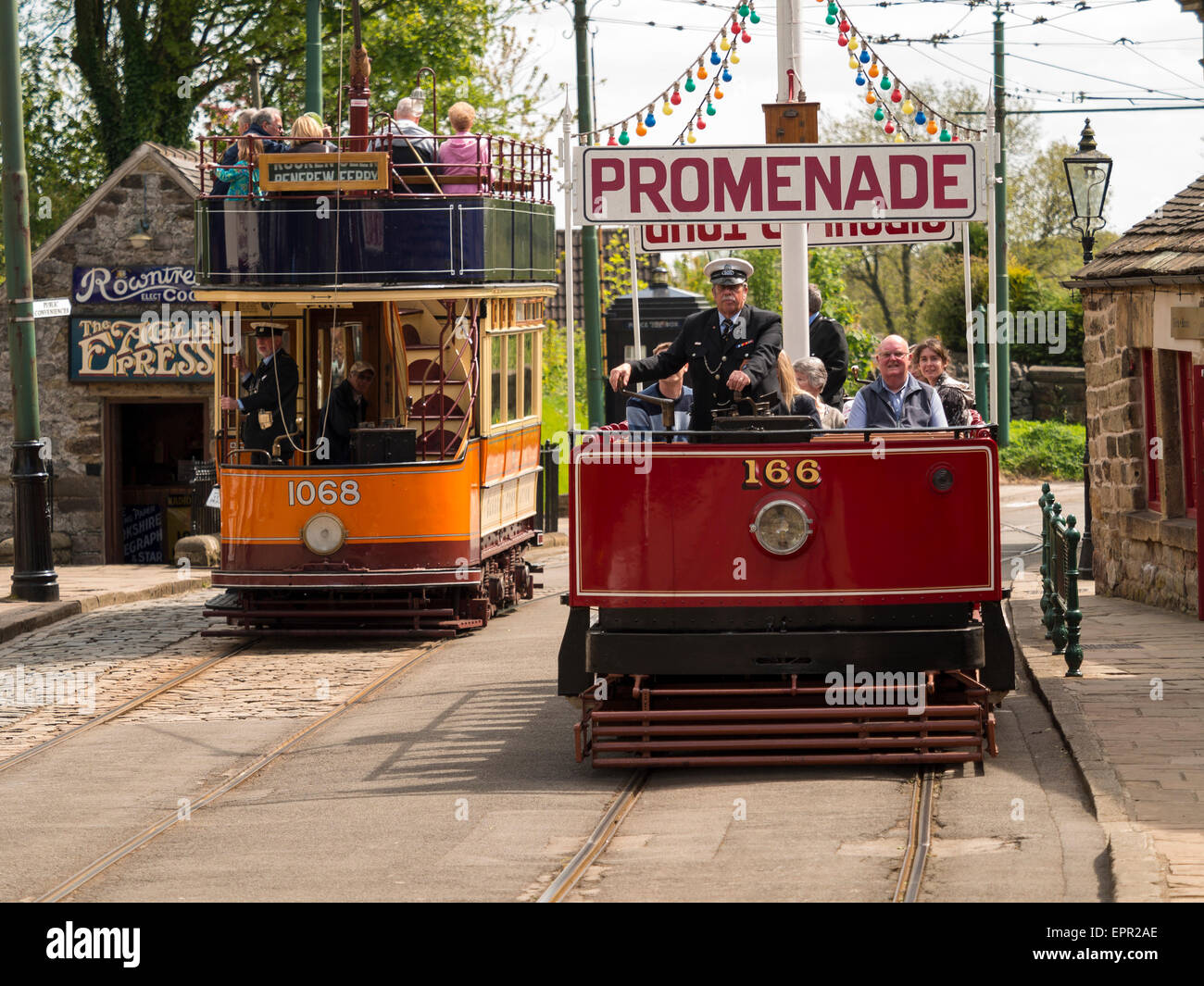a vintage open-top tram at the National Tramway Museum,Crich,Derbyshire ...