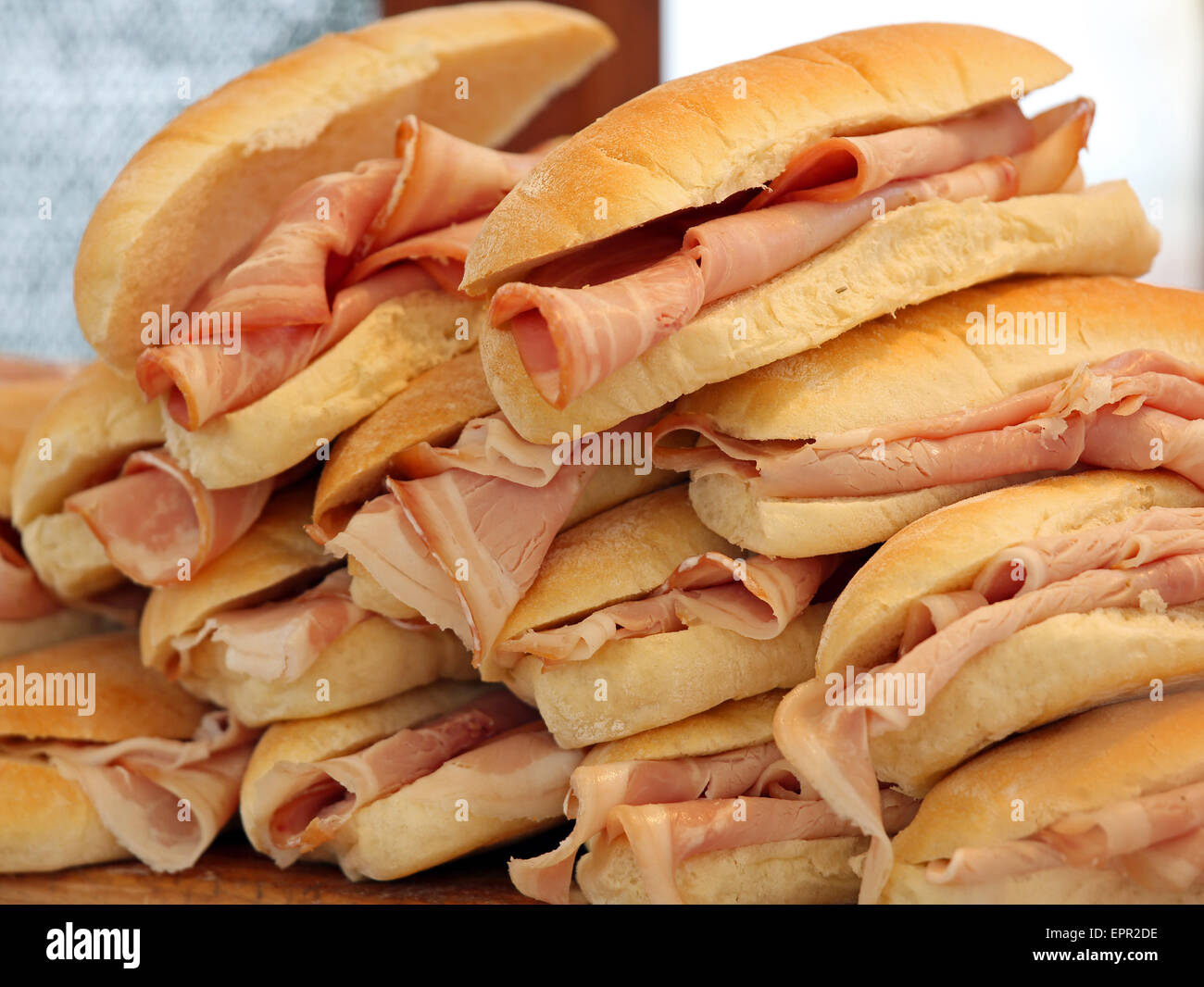many ham sandwiches on sale at the bar Stock Photo - Alamy