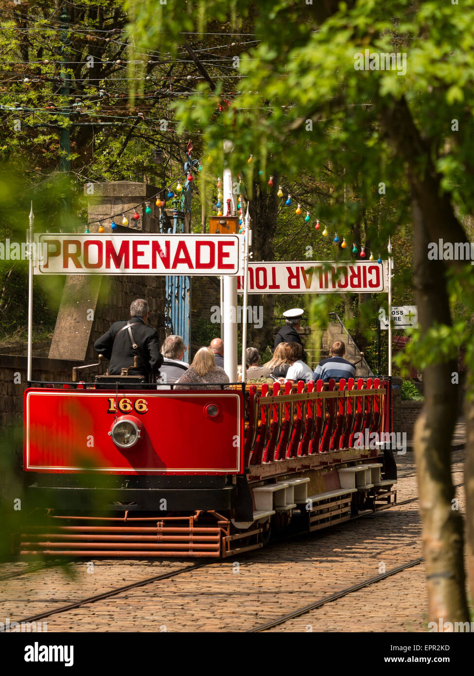 a vintage open-top tram at the National Tramway Museum,Crich,Derbyshire ...
