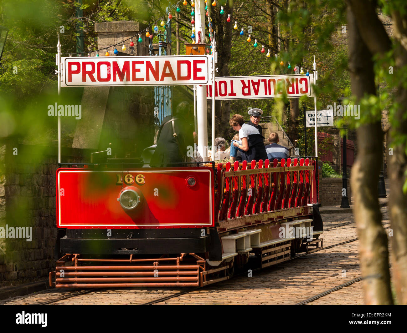 a vintage open-top tram at the National Tramway Museum,Crich,Derbyshire ...