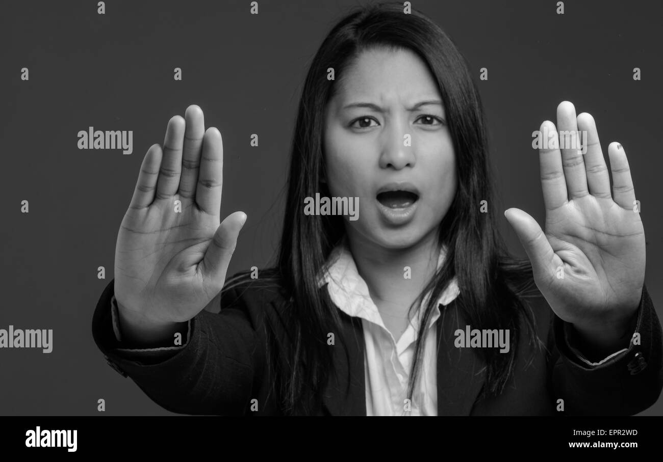Model isolated stop sign with hand Stock Photo - Alamy