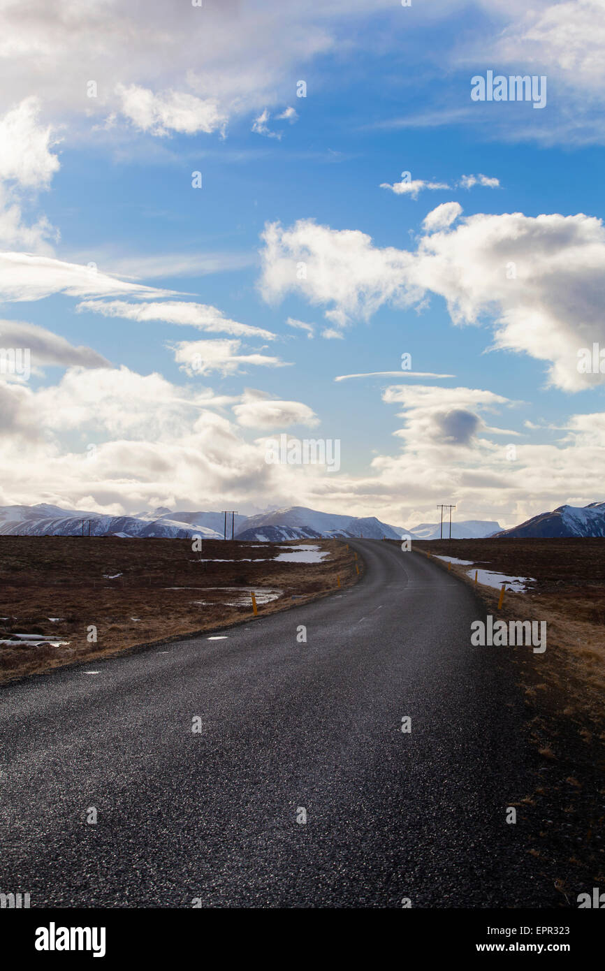 Snowy volcano landscape with dramatic clouds in West Iceland Stock ...