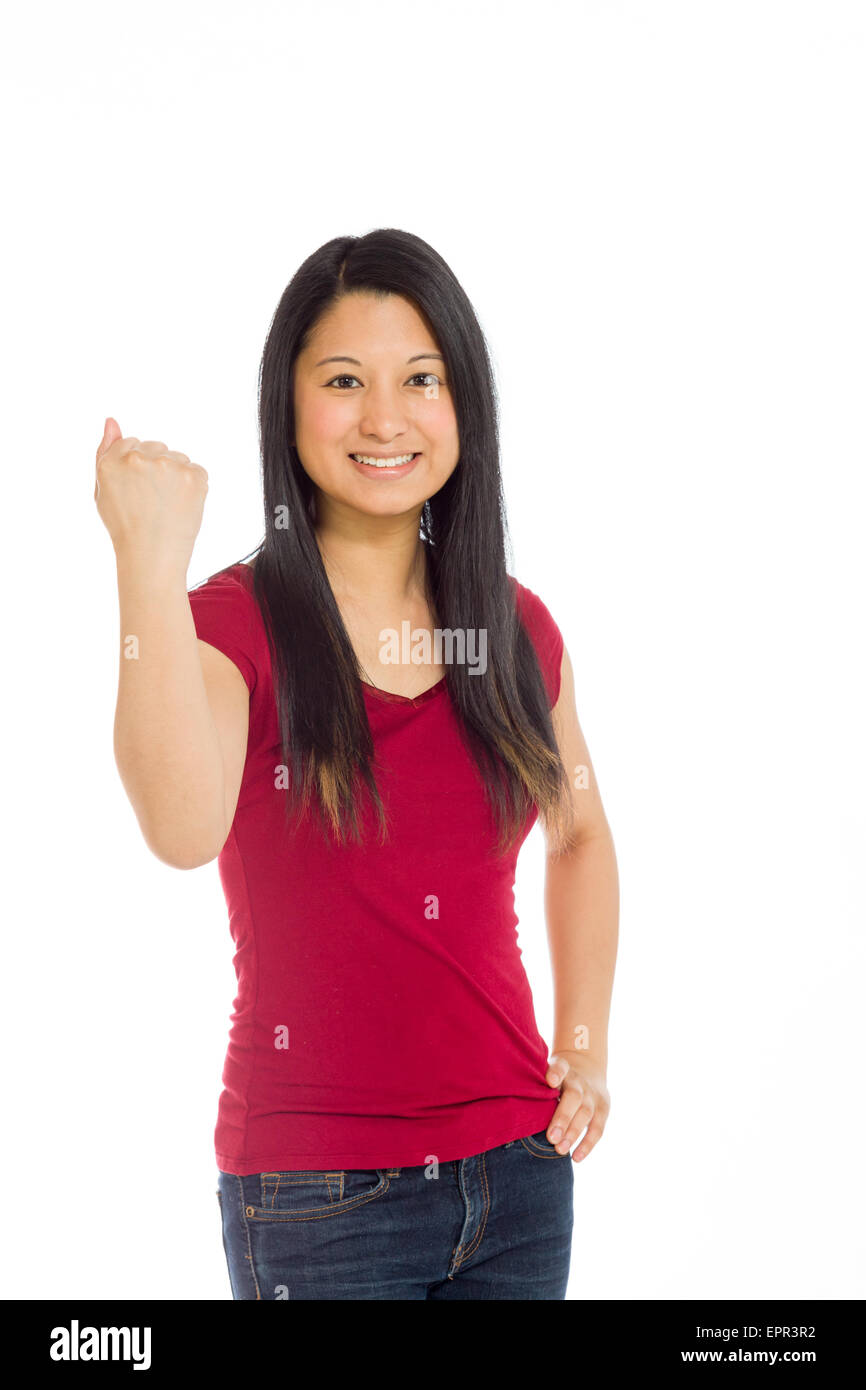 Model isolated on plain background in studio success Stock Photo - Alamy