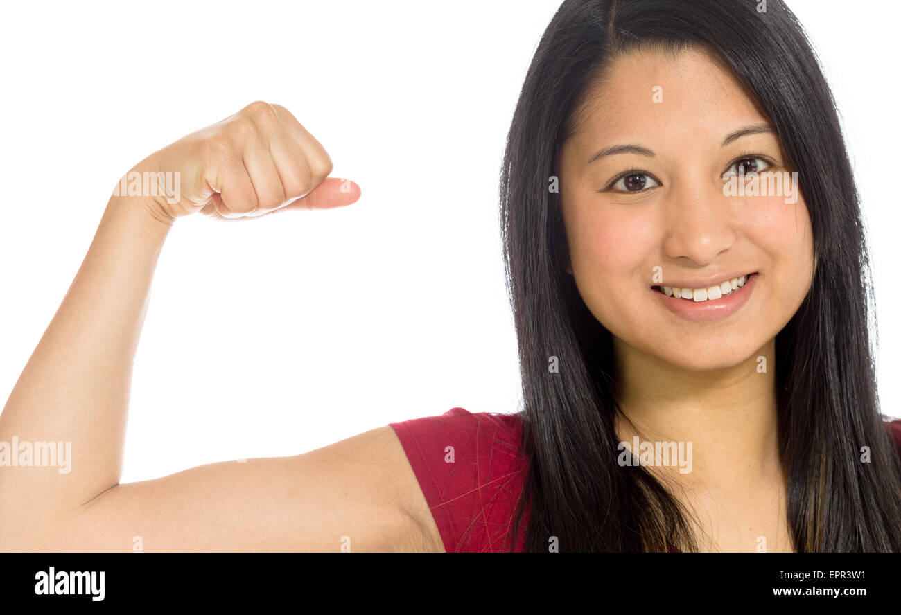 Model isolated on plain background in studio arm curl Stock Photo - Alamy
