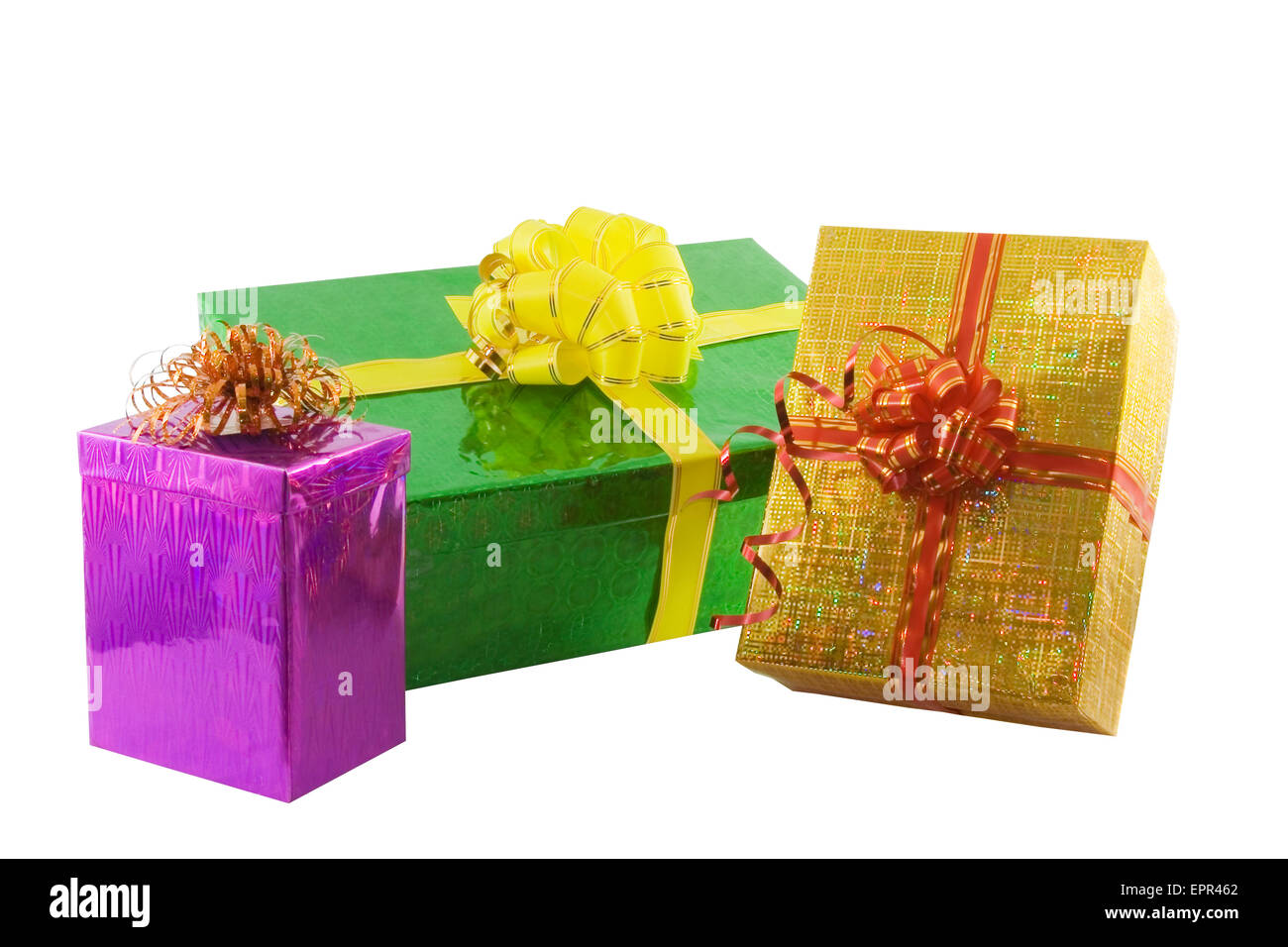Color gift boxes isolated on the white Stock Photo - Alamy