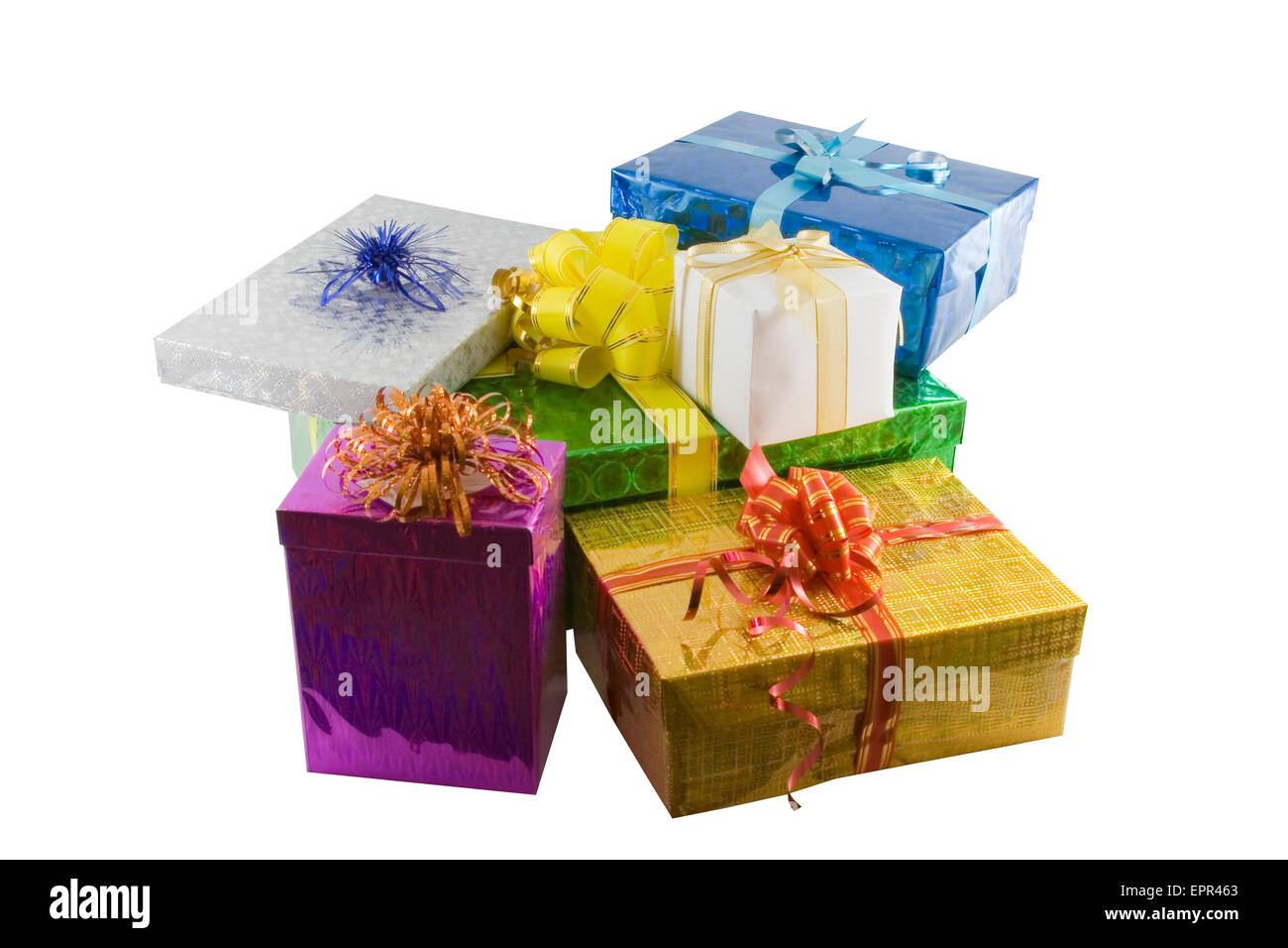 Color gift boxes isolated on the white Stock Photo - Alamy