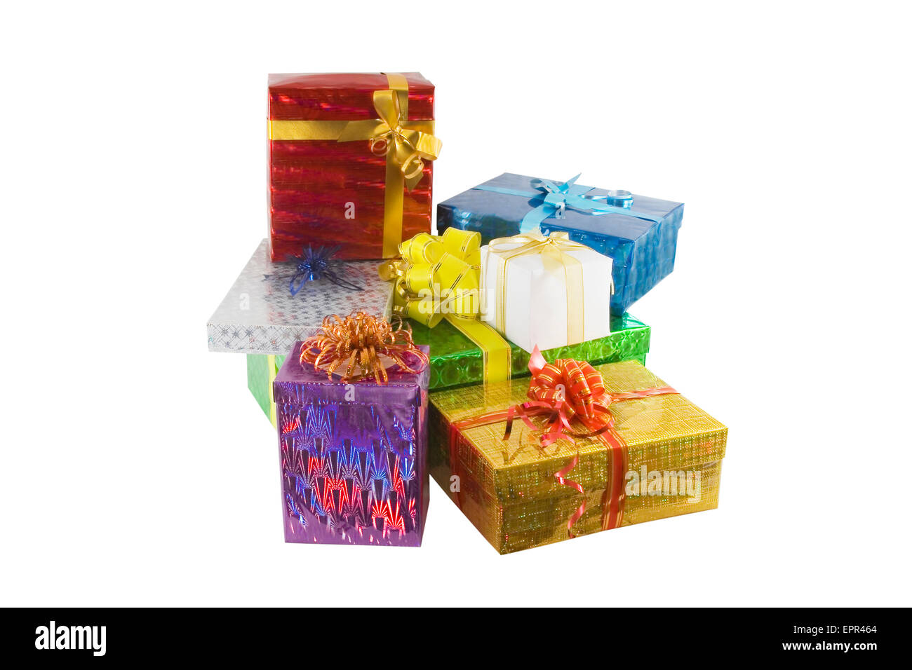 Color gift boxes isolated on the white Stock Photo - Alamy