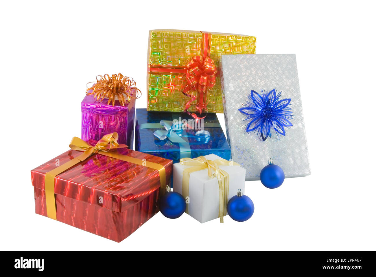 Color gift boxes isolated on the white Stock Photo - Alamy