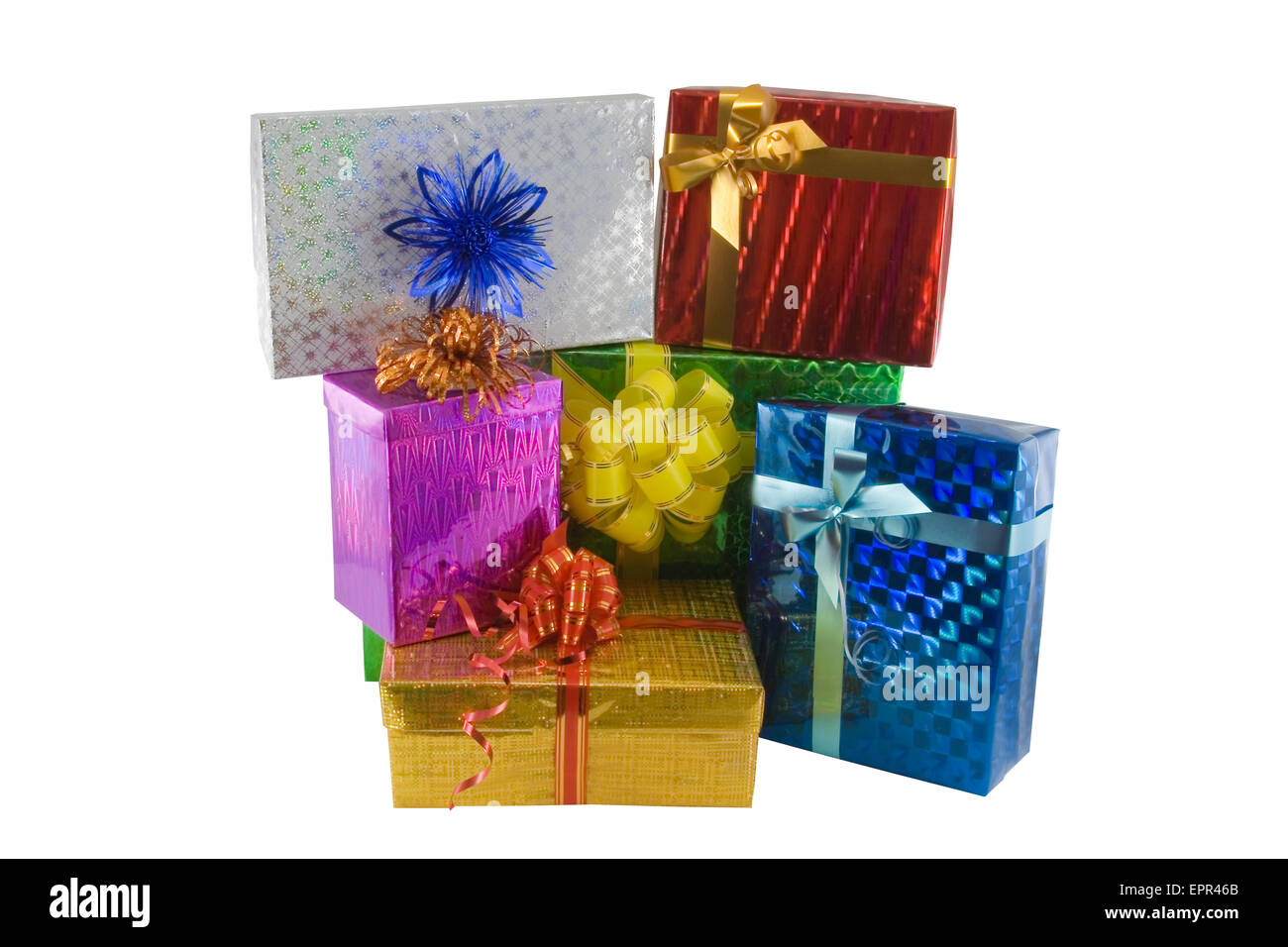 Color gift boxes isolated on the white Stock Photo - Alamy