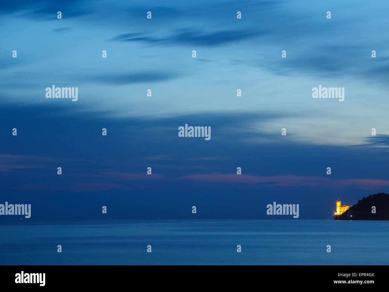 Miramare Castle at dusk, trieste Bay, Italy Stock Photo - Alamy