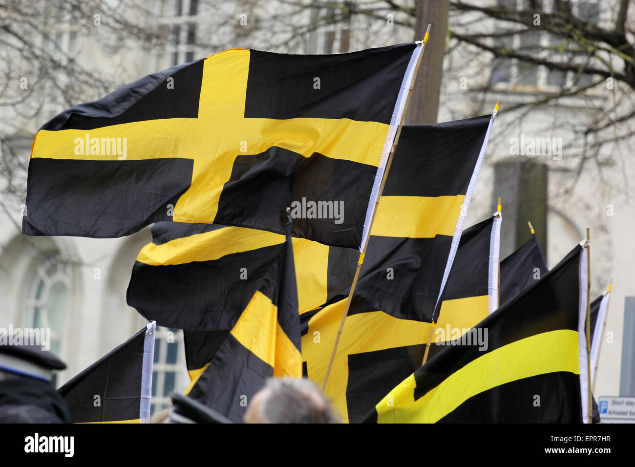 Flags of St David at the St Davids Day parade in Cardiff Stock Photo ...