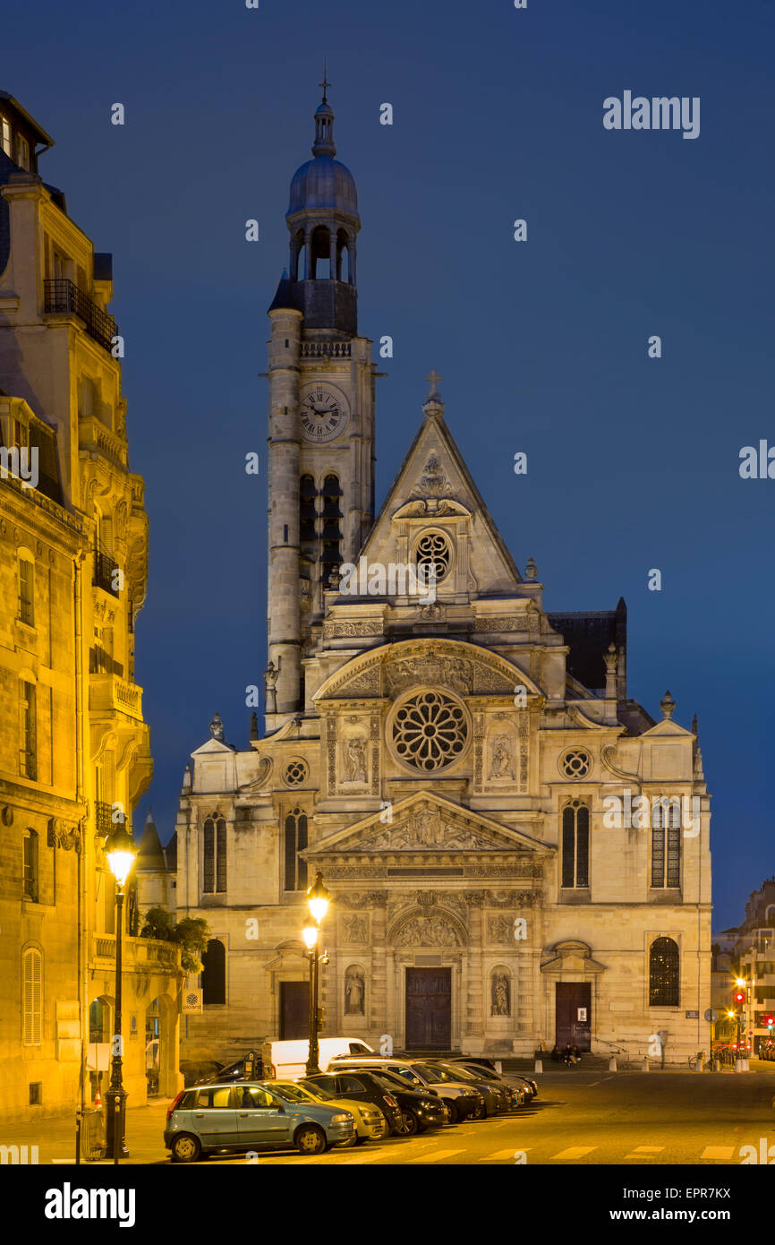 Twilight over Eglise Saint Etienne du Mont, Paris, France Stock Photo ...