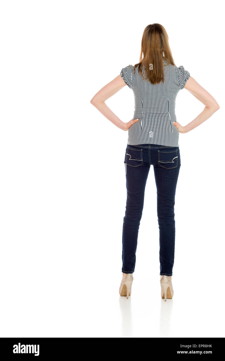 Model isolated on plain background in studio from behind Stock Photo ...