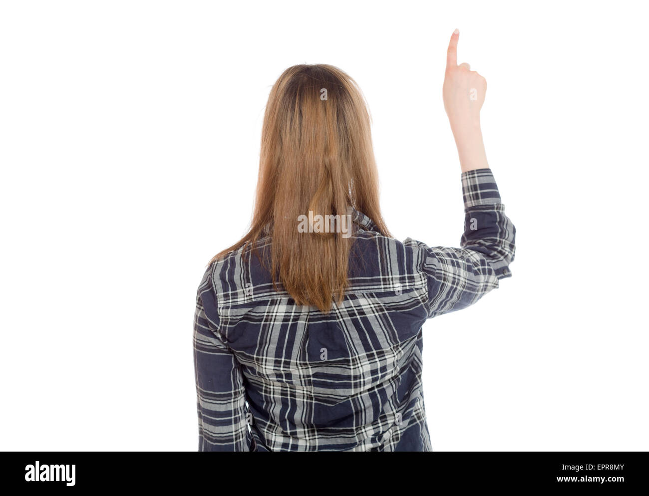 Model isolated on plain background in studio from rear pointing Stock ...