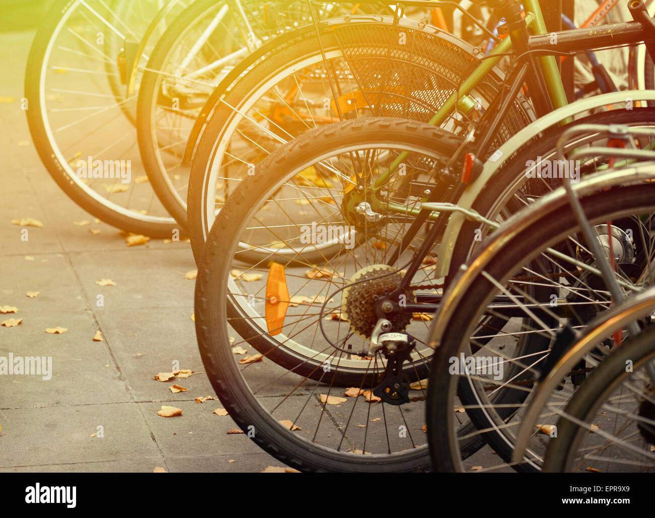 Bicycles parked on street Stock Photo - Alamy