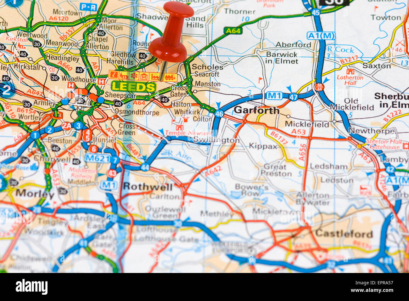 Street Map of Leeds with red pin Stock Photo - Alamy