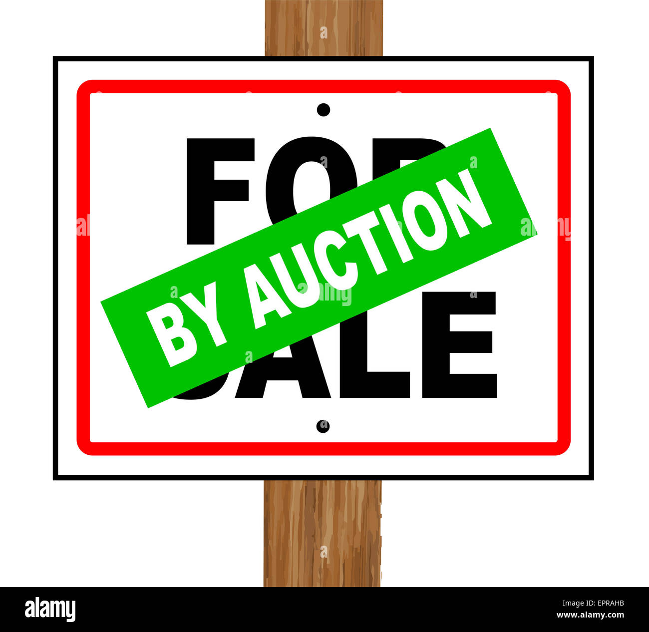A typical for sale sale sign with a by auction splash over a white ...