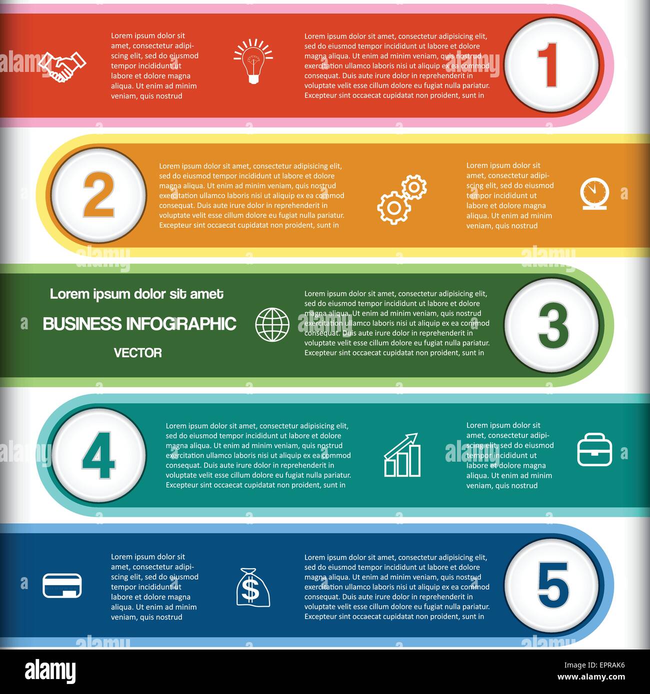 5 numbered multi-coloured strips, Vector illustration infographic for ...