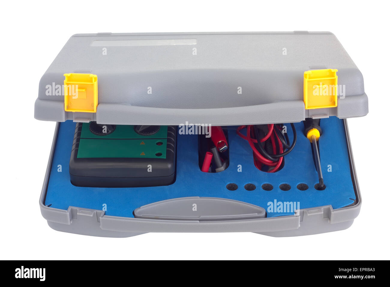 Gray open plastic case with the digital device for measurement of high ...