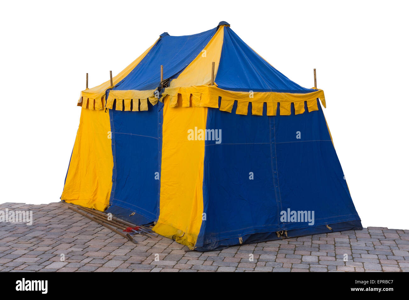 The tent in style of medieval knights on a granite pavement of the old ...