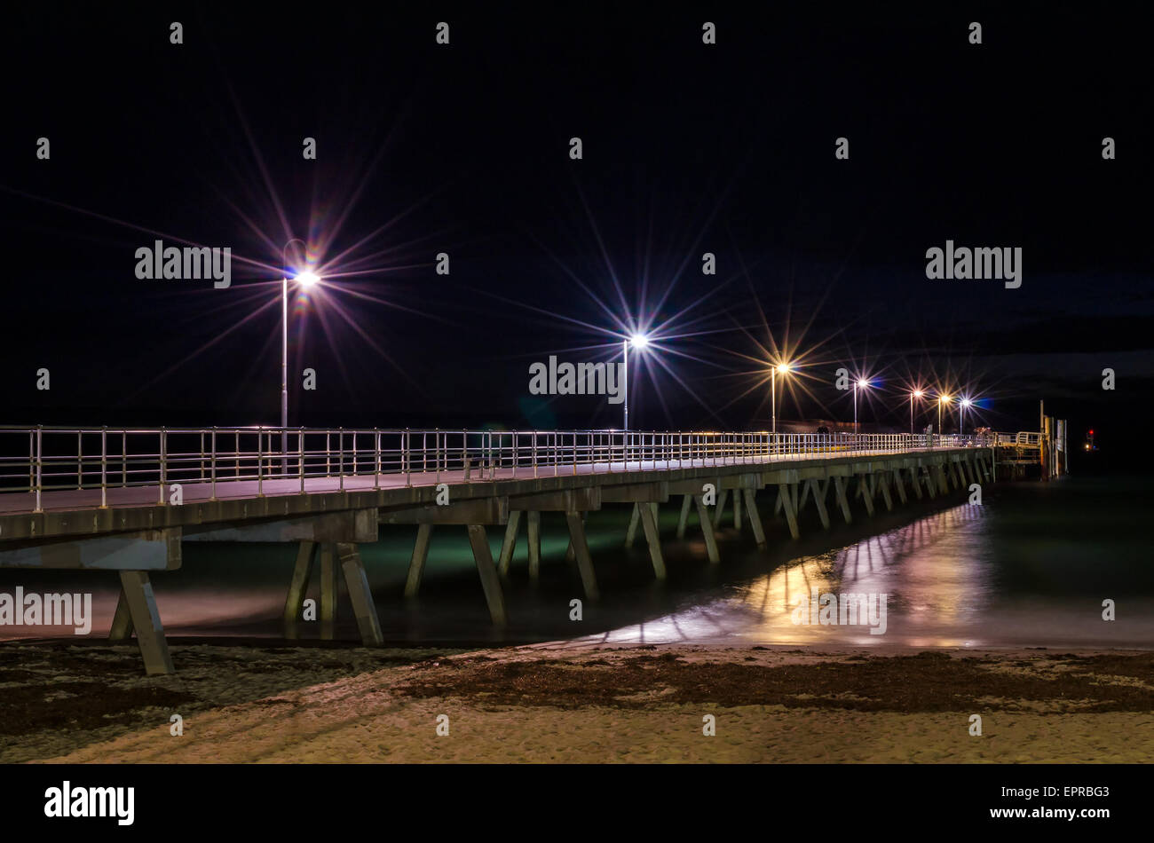 Glenelg Jetty at night, South Australia. Long exposure effect with ...