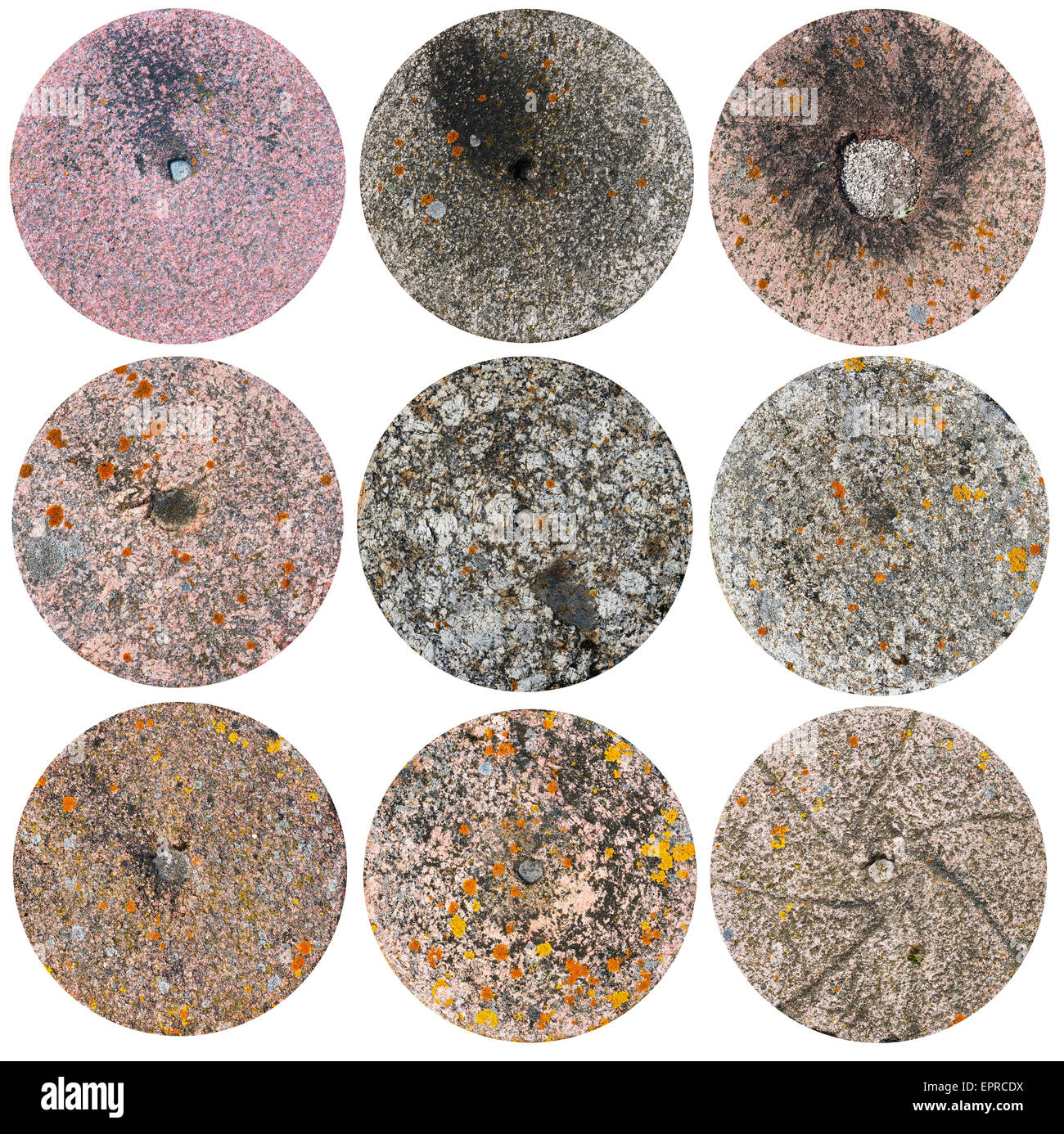 The set of round ancient granite millstones. Stones are destroyed by ...