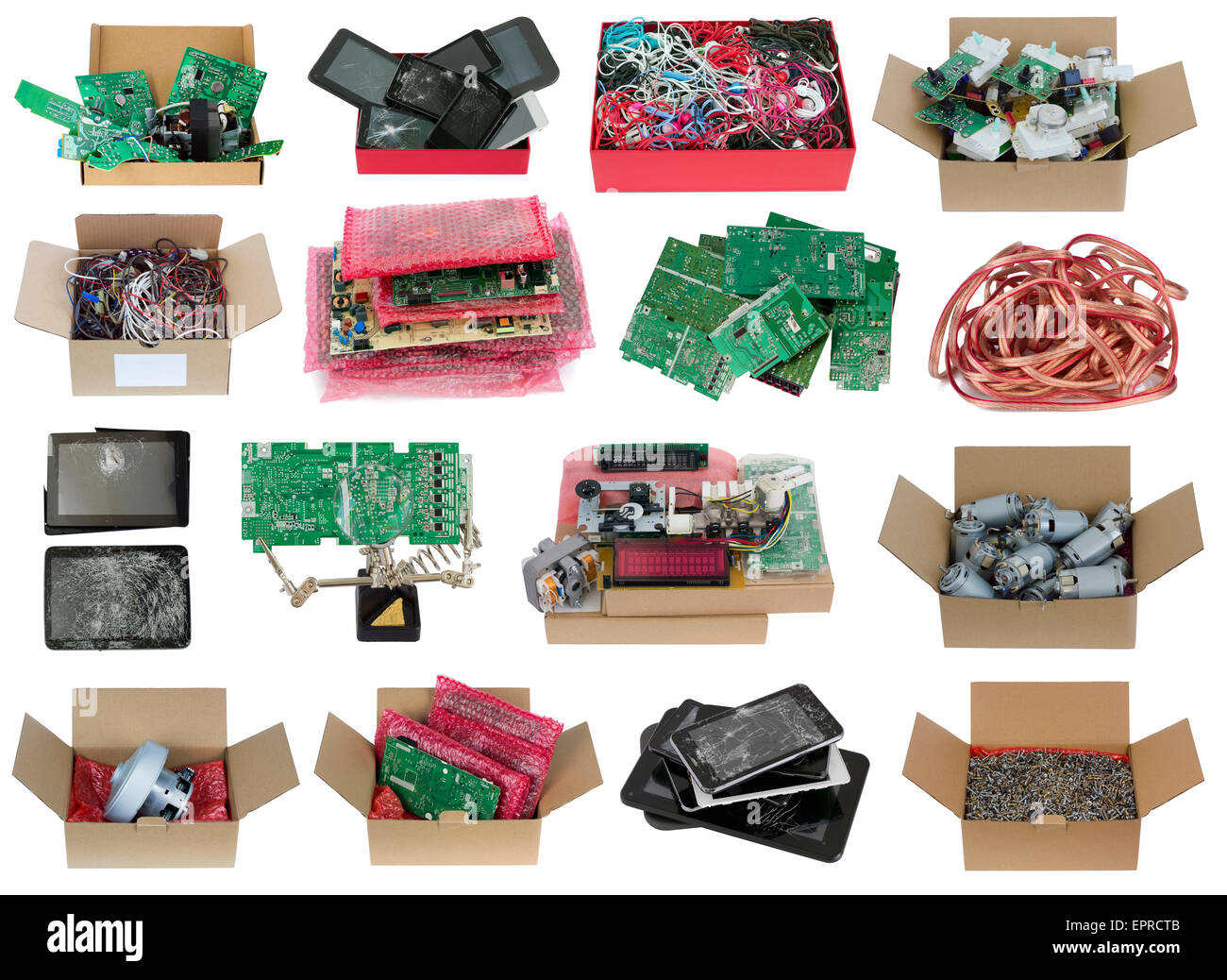 Warehouse of electronic and electric spare parts set concept. Isolated ...