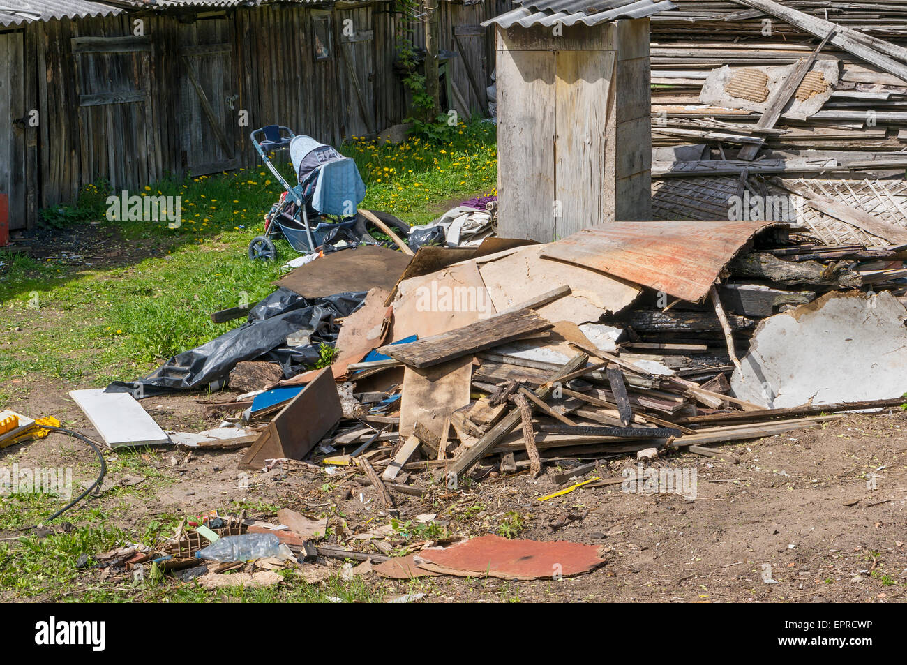 Modern European slums landscape. Garbage and dirt in a place of compact ...