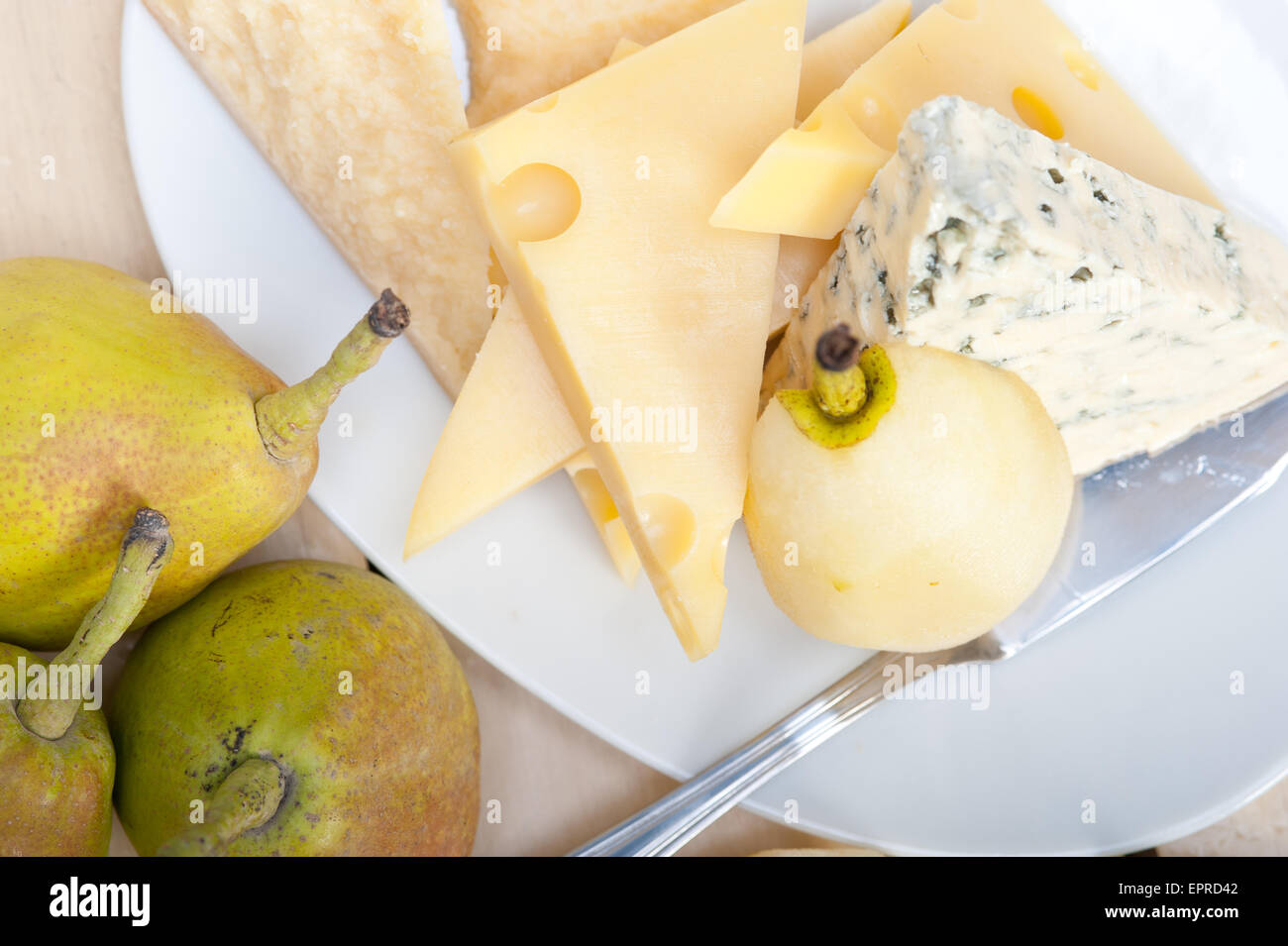 selection of cheese and fresh pears appetizer snack Stock Photo - Alamy