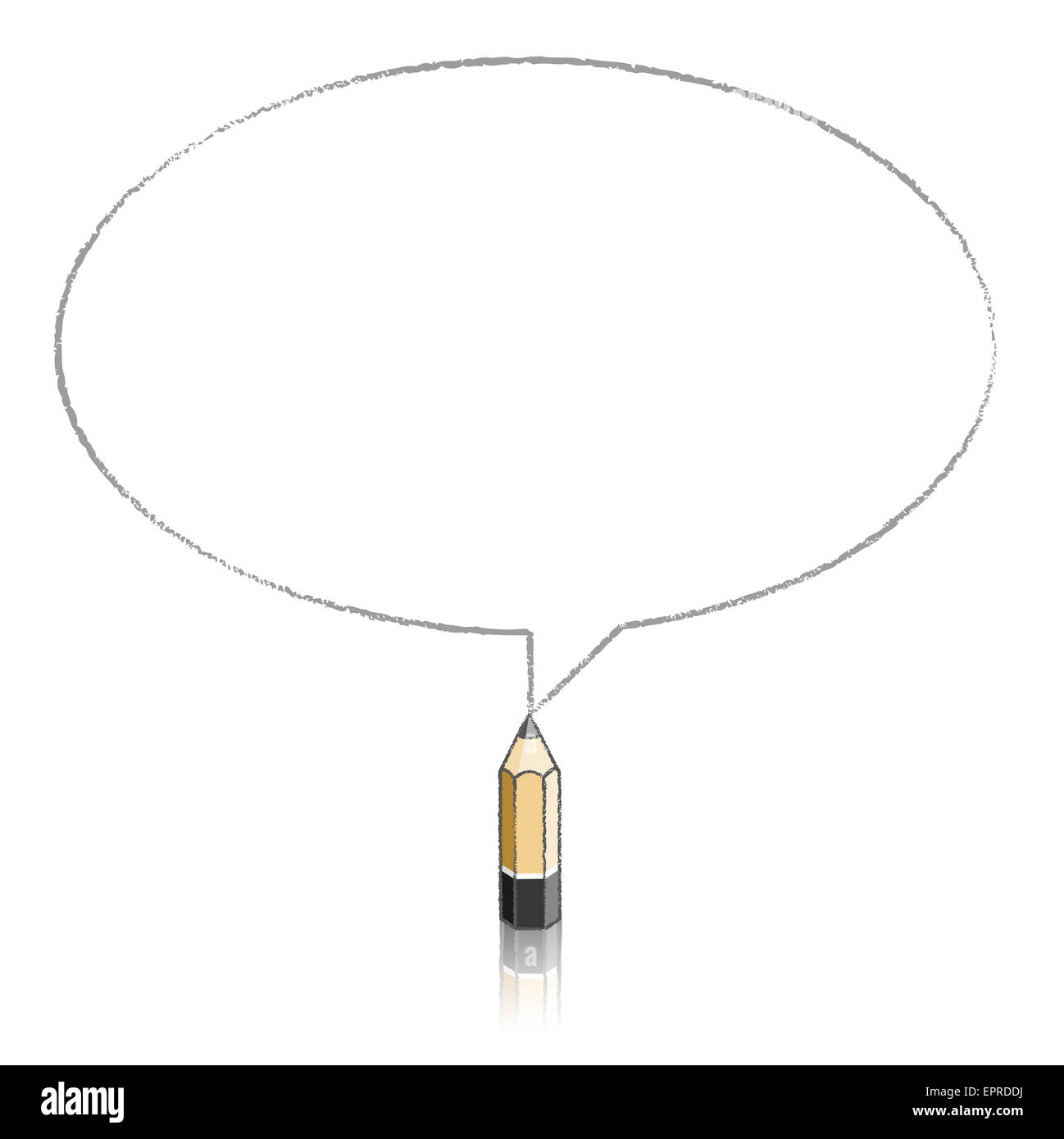 Lead Pencil with Reflection Drawing Oval Speech Bubble on White ...