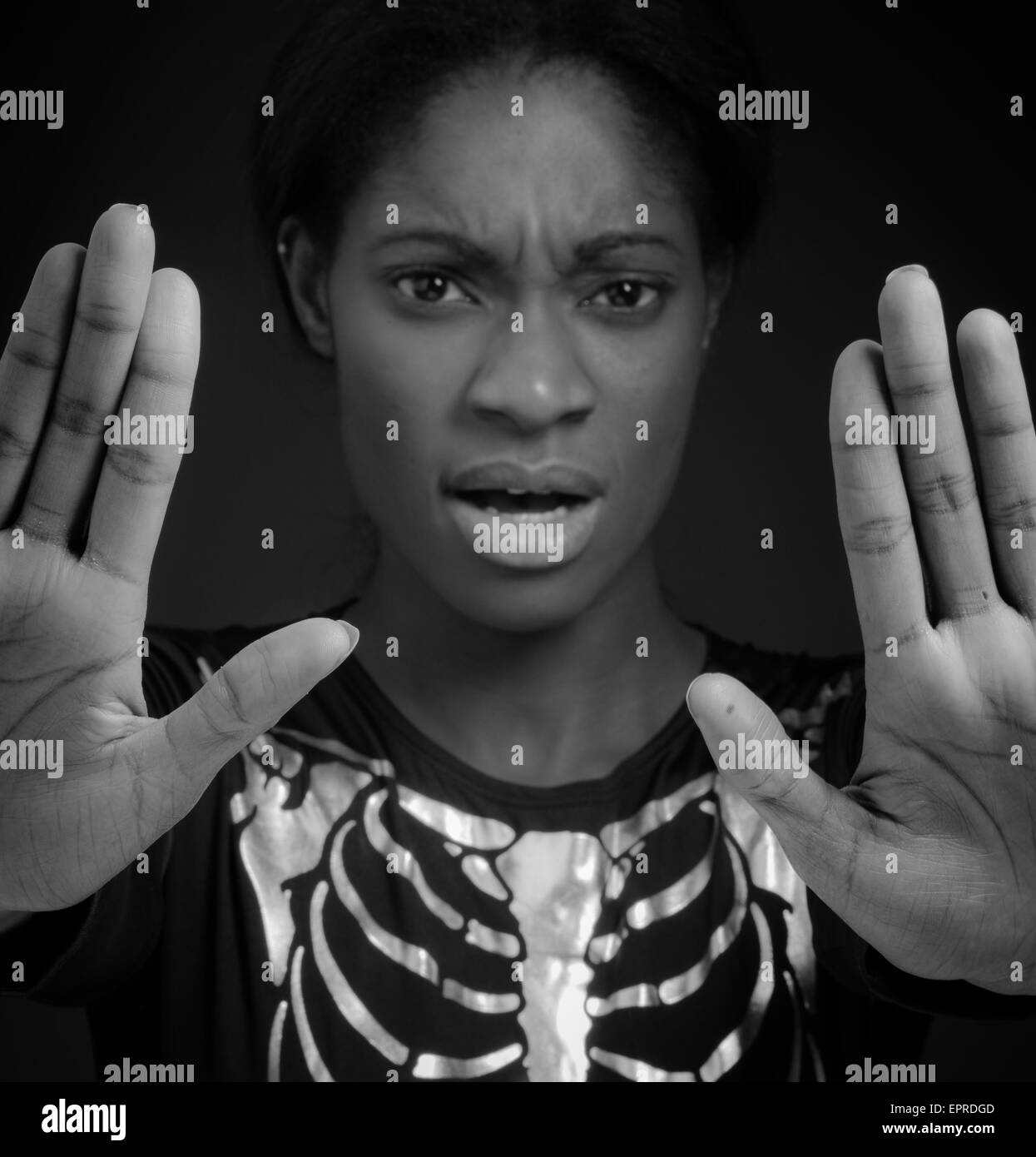 Stop hand out Black and White Stock Photos & Images - Alamy