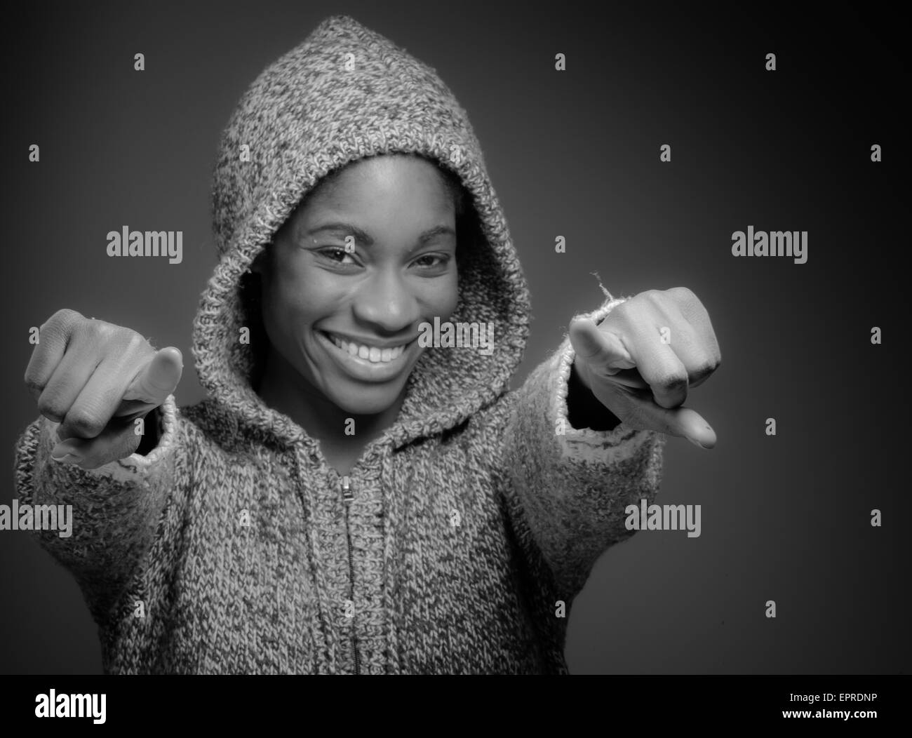 Model pointing to camera Stock Photo - Alamy