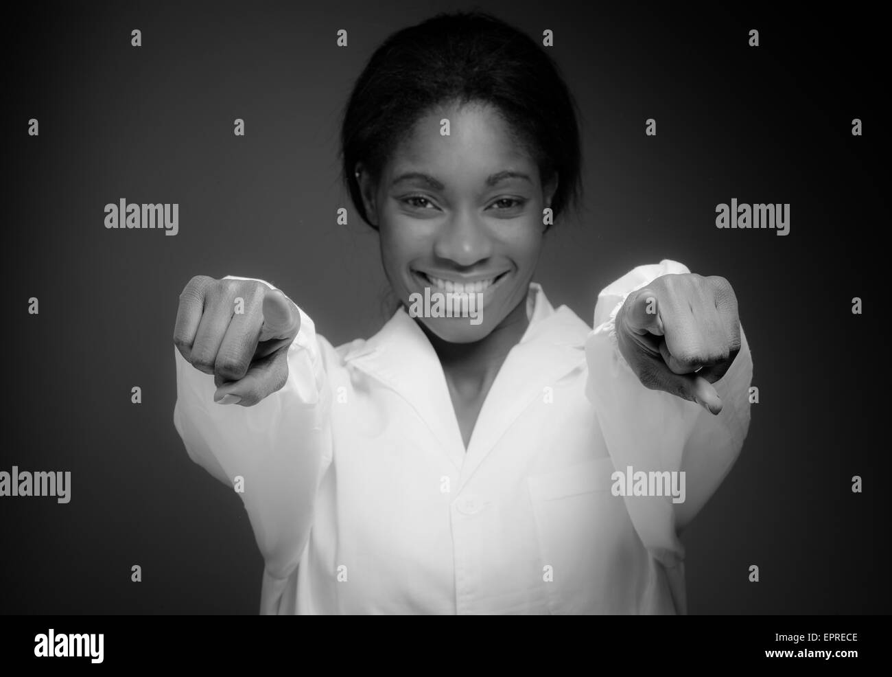 Model pointing to camera Stock Photo - Alamy