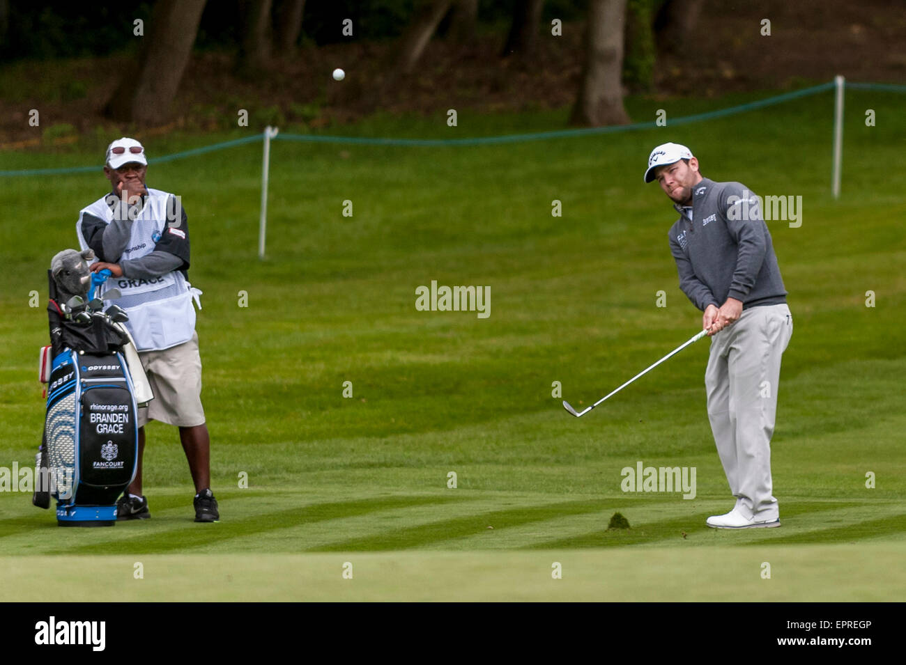 London, UK. 20 May 2015. Brandon Grace (South Africa) chipping during ...