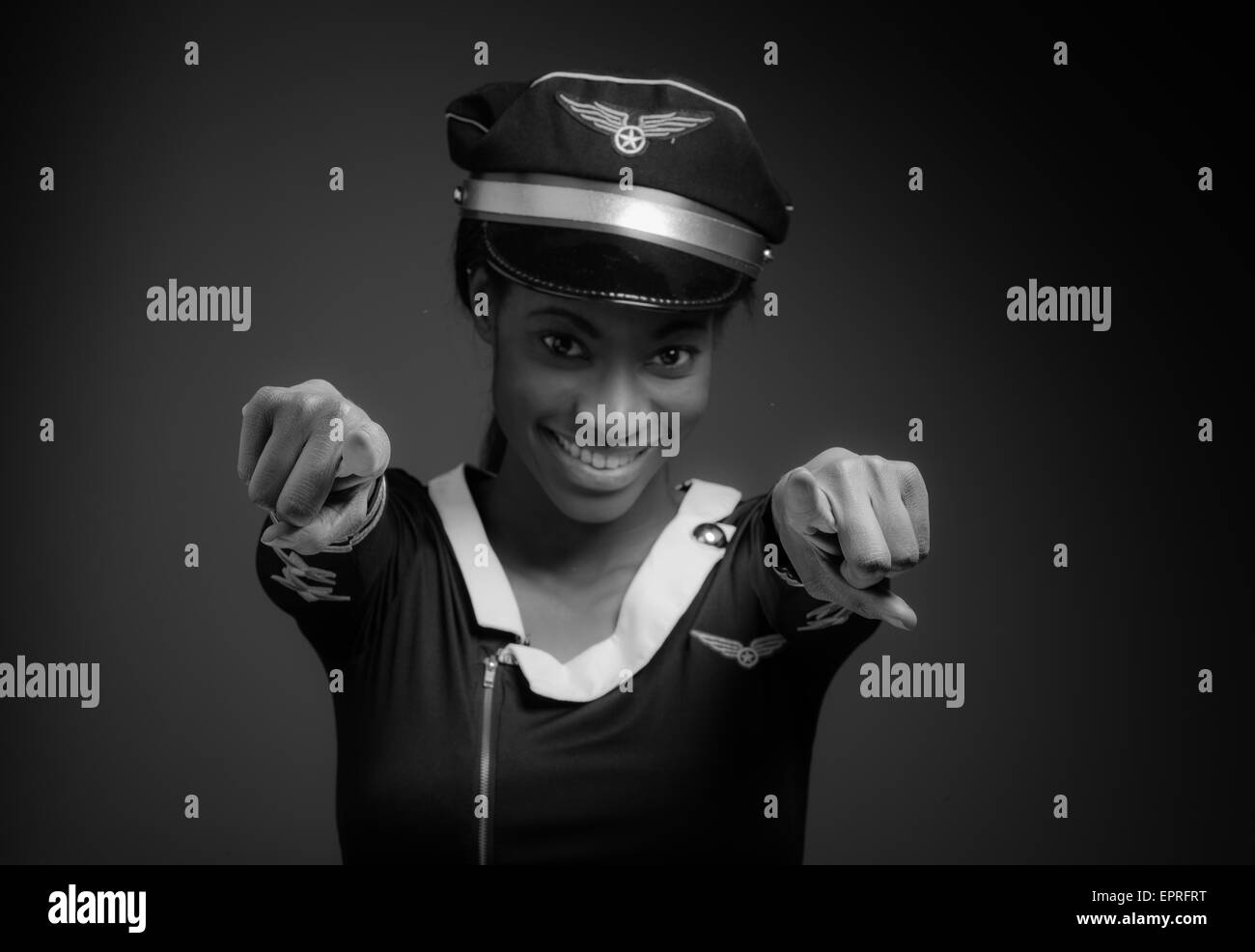 Model pointing to camera Stock Photo - Alamy