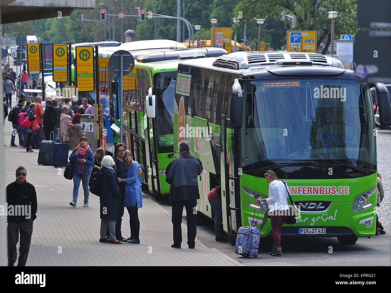 Dresden, Germany. 21st May, 2015. Long-distance busses waiting for ...
